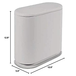 IEEK Slim Plastic Trash Can with Press Top Lid,2.4 Gallon/10 Liter Garbage Can Modern Waste Basket for Bathroom,Living Room,Office,Kitchen and Narrow Spaces,Grey