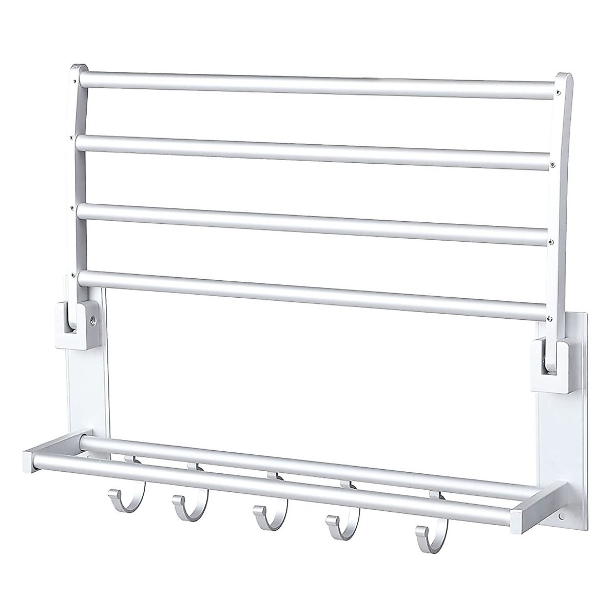Double Layer Towel Rack, Bathroom Space Saving Towel Shelf, Wall Moted Towel Holder with Towel Hooks