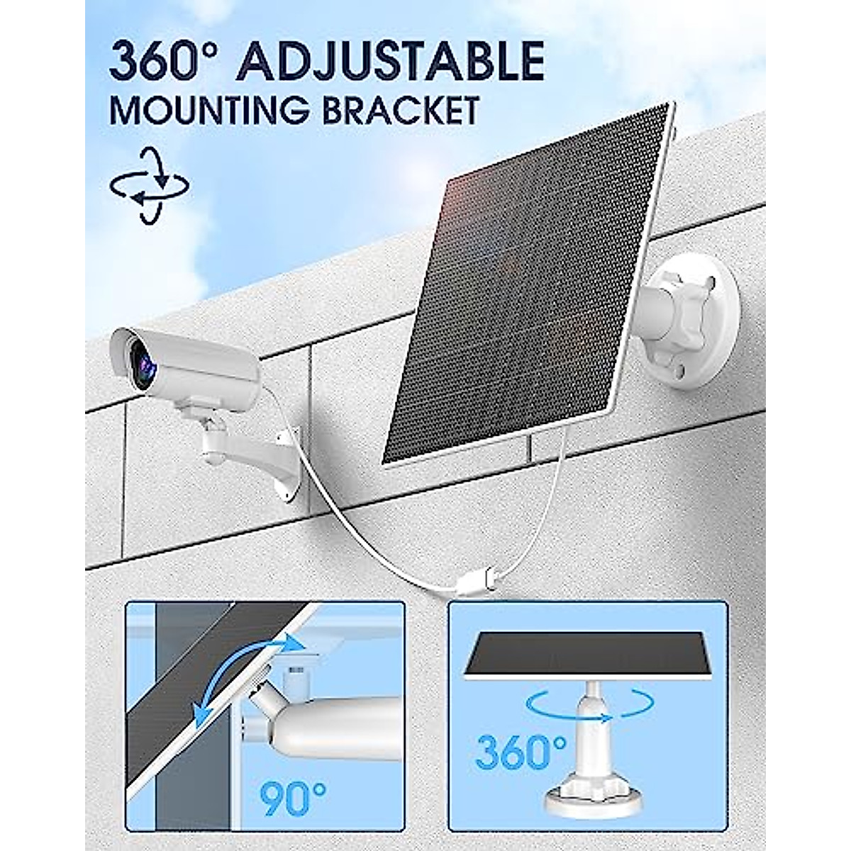 EBL 5W Solar Panel for Wireless Outdoor Security Camera, Solar Panel Charger for Rechargeable Battery Powered Surveillance Cam with Micro USB to USB C Input Port for Phone iPad Outdoor Use
