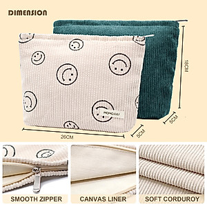 MOMOJULI Corduroy Makeup Bag Cosmestic Bag 2pcs Large Capacity Ladies Women Aesthetic Make Up Organizer Accessories Zipper Pouch Purse （Beige+Green）