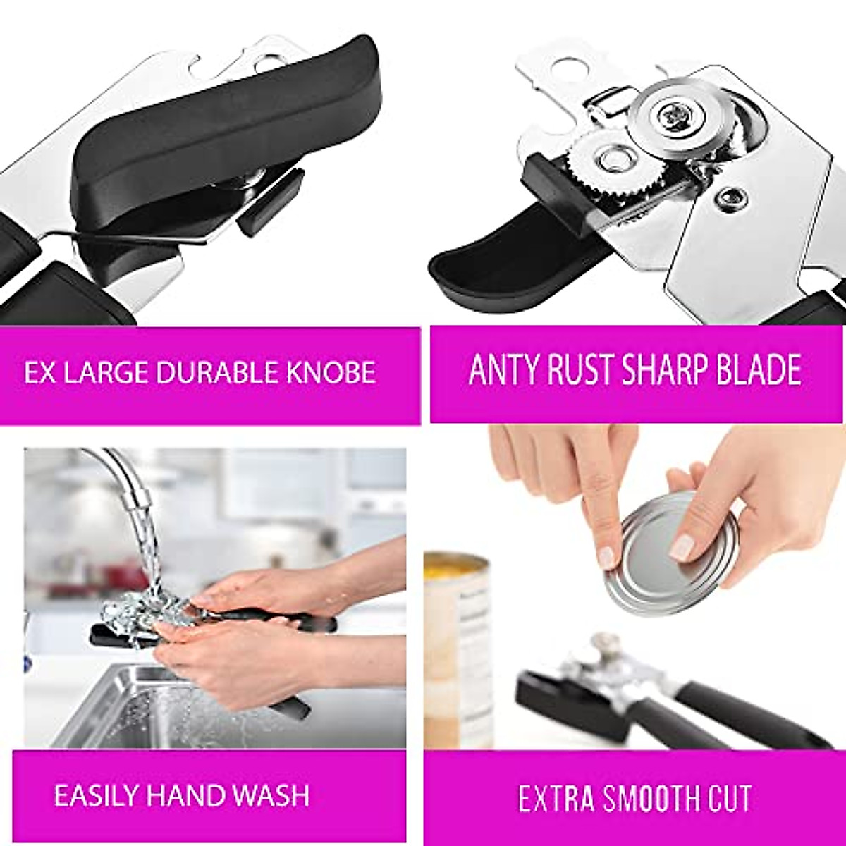 Best Can Opener Hand Manual - Stainless Steel Multifunctional 3in1 Manual Can Opener and Bottle Bear Opener with Sharp Blade Smooth Edge and Easy Grip Handle Easy to Use for Seniors Citizens