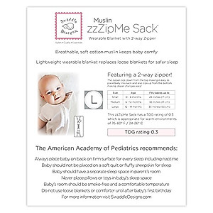 SwaddleDesigns Cotton Muslin zzZipMe Sleeping Sack, Wearable Blanket with 2-Way Zipper, Black Hedgehog, Large (12-18 Month) (Pack of 1)