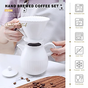D'ORAMIE Pour Over Coffee Dripper Set ，Maker Ceramic Slow Brewing Coffee Set for Home, Cafe Restaurants Homewarming Gift Easy Manual Brew Maker Gift Strong Flavor Brewer Set