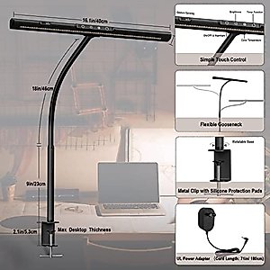 EYOCEAN Desk Lamp, LED Desk Lamp with Clamp Adjustable Brightness & Color Temperature, Architect Desk Lamp Eye-Caring, Gesture Sensing Desk Light with Flexible Gooseneck& Timer for Home Office, 12W