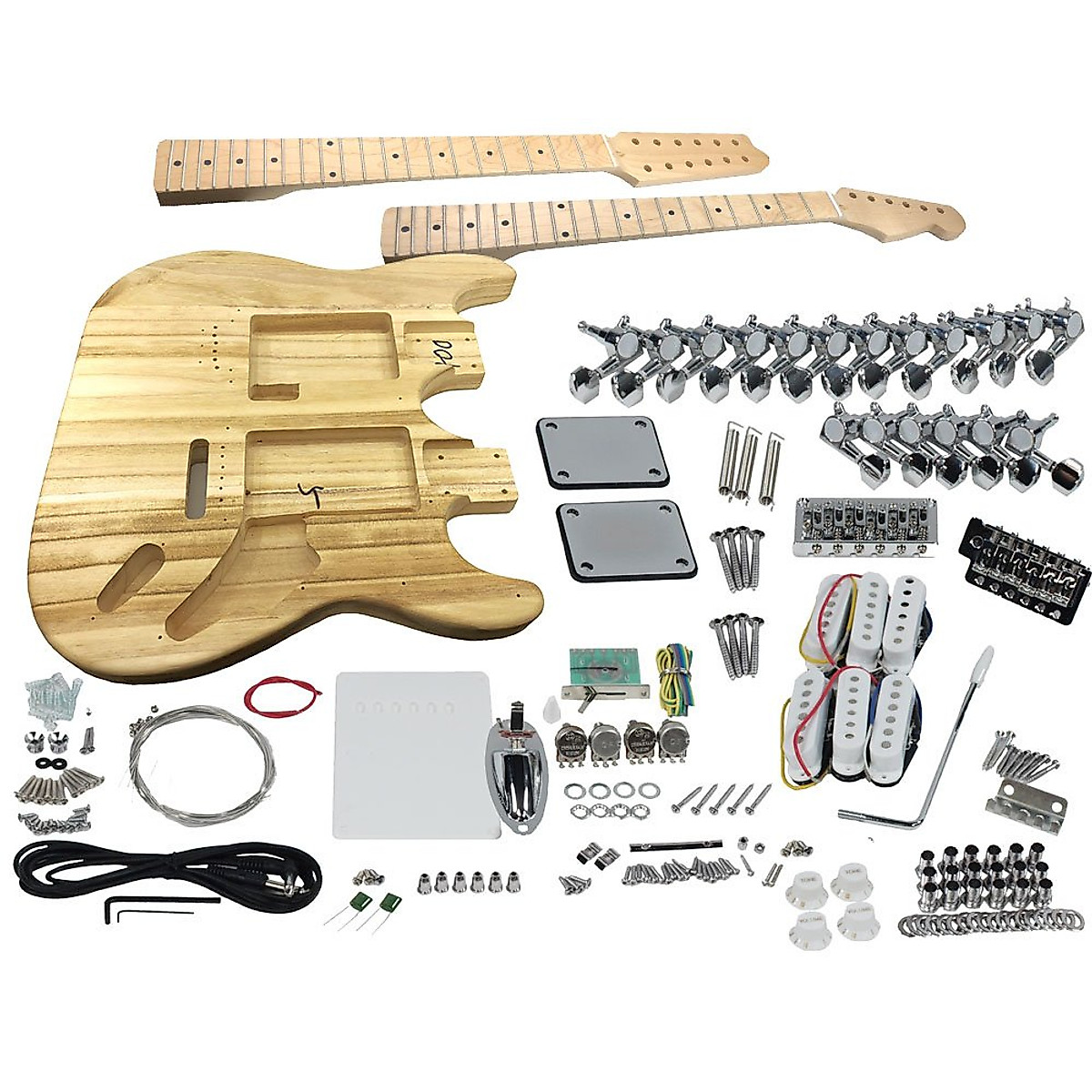 Solo ST Style Double Neck DIY Guitar Kit, Paulownia Body, DSTK-1