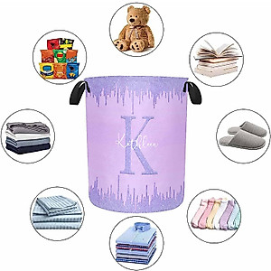 Custom Initials Name Family Name Laundry Basket for Boys Room, Purple Personalized Baseball Hampers with Names for Teens Women Men, Collapsible Dirty Clothes Baskets