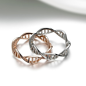 INRENG Women's Stainless Steel DNA Ring Chemistry Science Molecule Twist Rope Helix Band Silver Size 7
