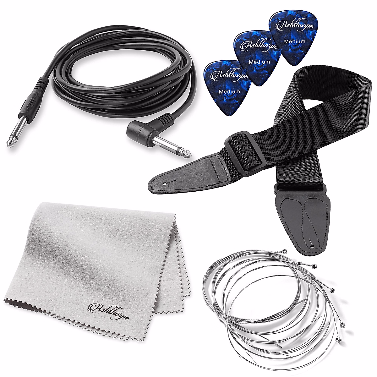 Ashthorpe 39-Inch Left Handed Electric Guitar (Black-Black), Full-Size Guitar Kit with Padded Gig Bag, Tremolo Bar, Strap, Strings, Cable, Cloth, Picks