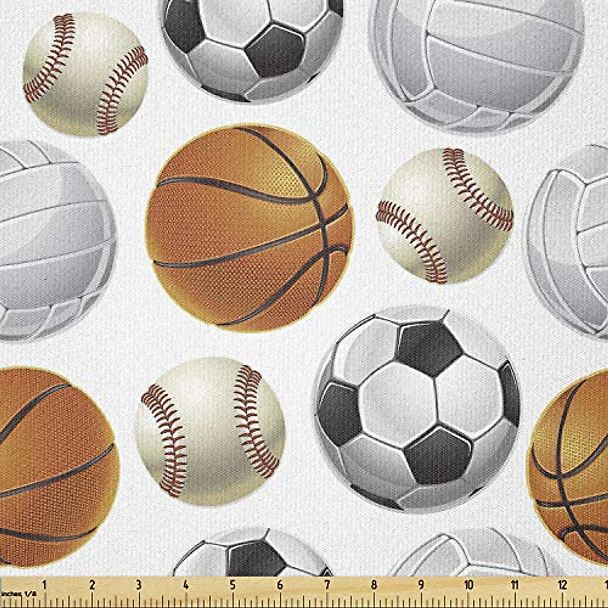 Ambesonne Sports Fabric by The Yard, Football and Volleyball Pattern Competition Theme Physical Activities Design, Stretch Knit Fabric for Clothing Sewing and Arts Crafts, 1 Yard, Orange Black