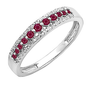 Dazzlingrock Collection Round Ruby & White Diamond Triple Row Anniversary Ring for Women in 14K White Gold Size 7.5