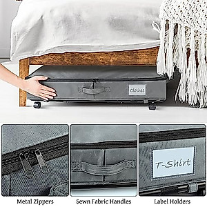 HYSEYY Under Bed Storage with Wheels 34L 2Pack Underbed Storage-Thicken 600D Oxford Cloth Under the Bed Containers with 3Handles and Label Holder-Storage Bins for Blanket, Comforter, Clothes, Toy