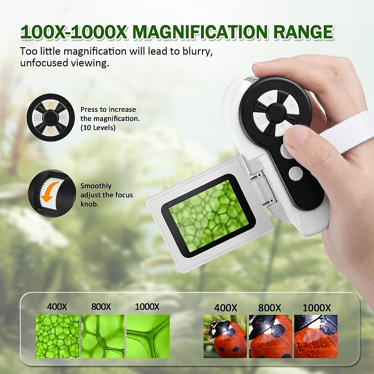 Barchrons Microscope for Kids, 1000X Handheld Kids Microscope with 6 Adjustable LED Lights, Easter Gifts for Kids Ages 8-12, 32G SD Card Included-White