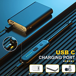 Candle Lighters USB-C Electric Rechargeable: Plasma Arc Windproof Flameless Extra Long Electric Lighter with Safe Button for Grill BBQ Fireplace Camping Stove Kitchen Firework Birthday Christmas