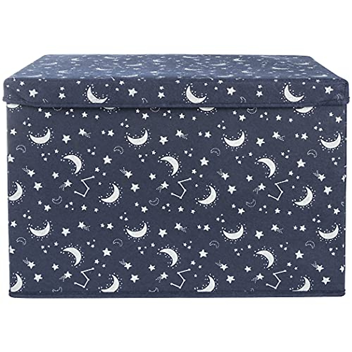 Sammy & Lou Constellation Felt Toy Box; Navy, White; Collapsible; Two Handles; Hinged Lid; 22 in x 14.5 in x 15 in