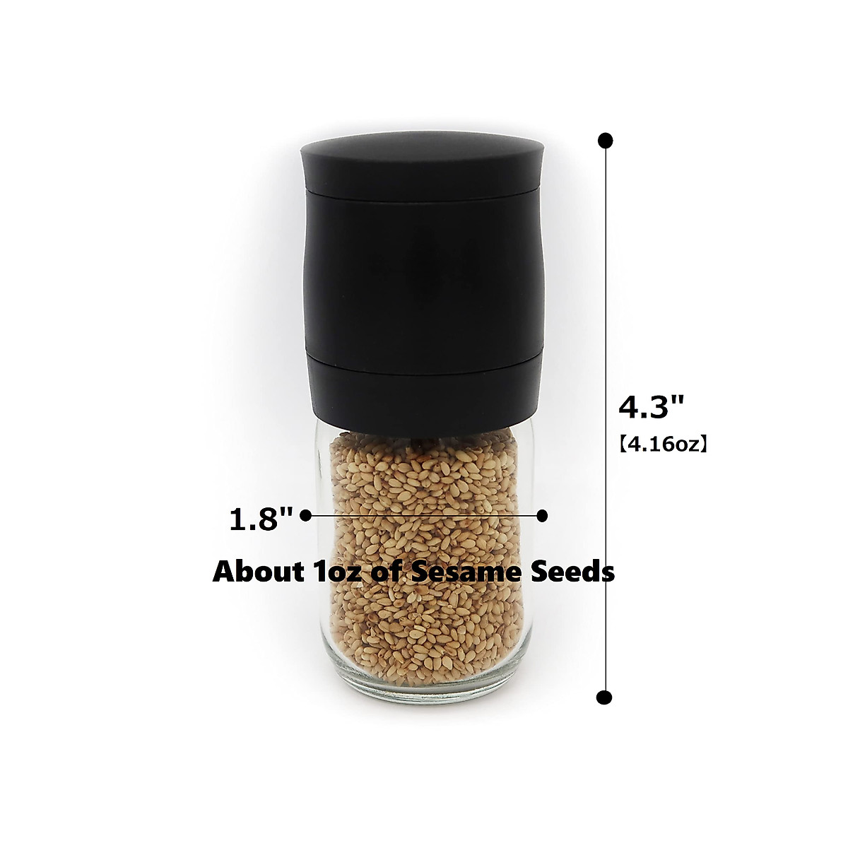Glass Sesame Seed Grinder, Durable Sesame Mill, (Capacity: About 1oz of Sesame Seeds) Made in Japan (Black)