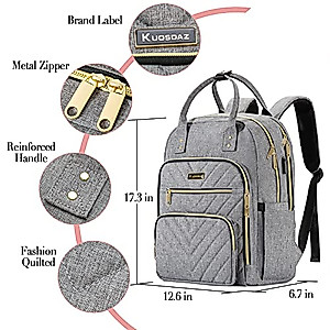 Kuosdaz Travel Backpack for Women, 15.6 Inch Work Laptop Backpack, Water Resistant Backpack for Business with USB Charging Port, Anti-theft Student Teacher Bookbags, Large Daypacks for Women, Grey