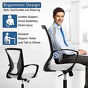 Home Office Chair Mesh Computer Chair Executive Mid Back Ergonomic Adjustable Desk Chair with Lumbar Armrest Support Modern Rolling Swivel Chair for Women&Men Adult