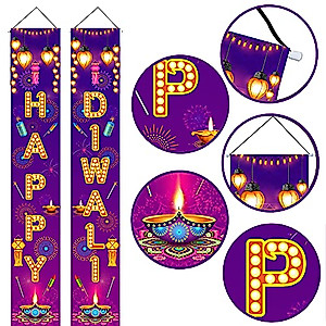Happy Diwali Hanging Banner Party Decoration Supplies - Festival of Light Diwali Porch Sign Banner Flag Outdoor Decorations