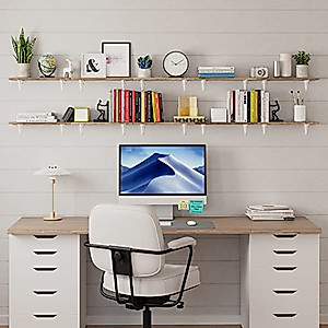 Wallniture Arras 17"x4.5" Wall Bookshelves Floating Shelves for Wall Storage,Wall Shelf for Living Room, Kitchen Organizer, Office, Burnt Finish White Bracket Set of 10