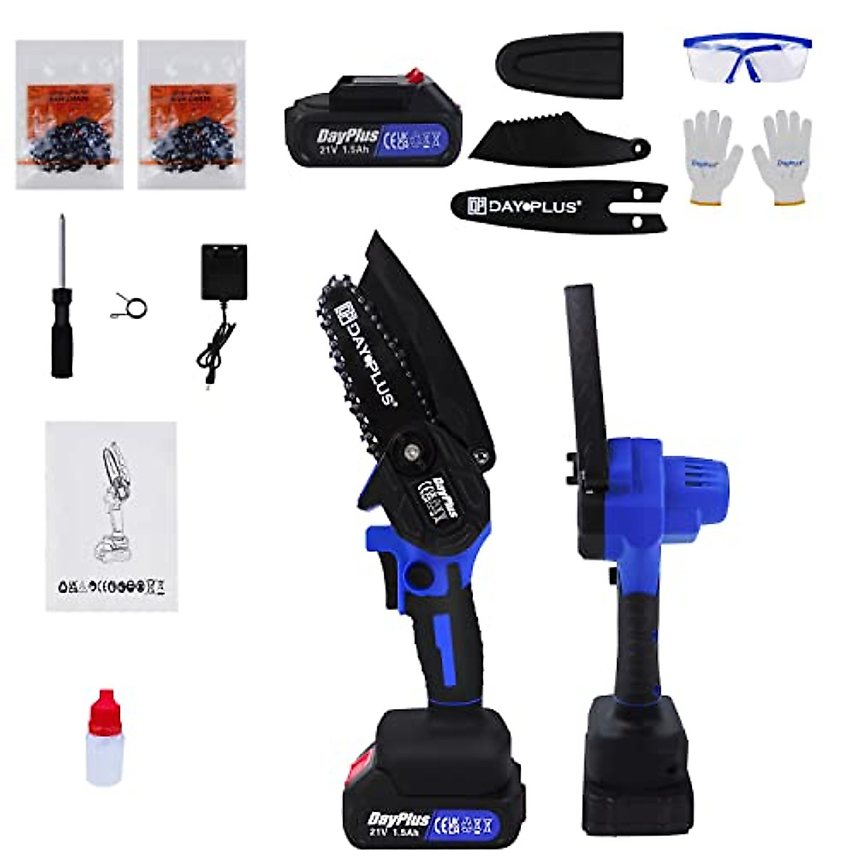 Mini Chainsaw 4-Inch with Battery, Cordless power chain saws with Security Lock, Handheld Chainsaw for Garden Lawn Wood Cutting Tree Trimming