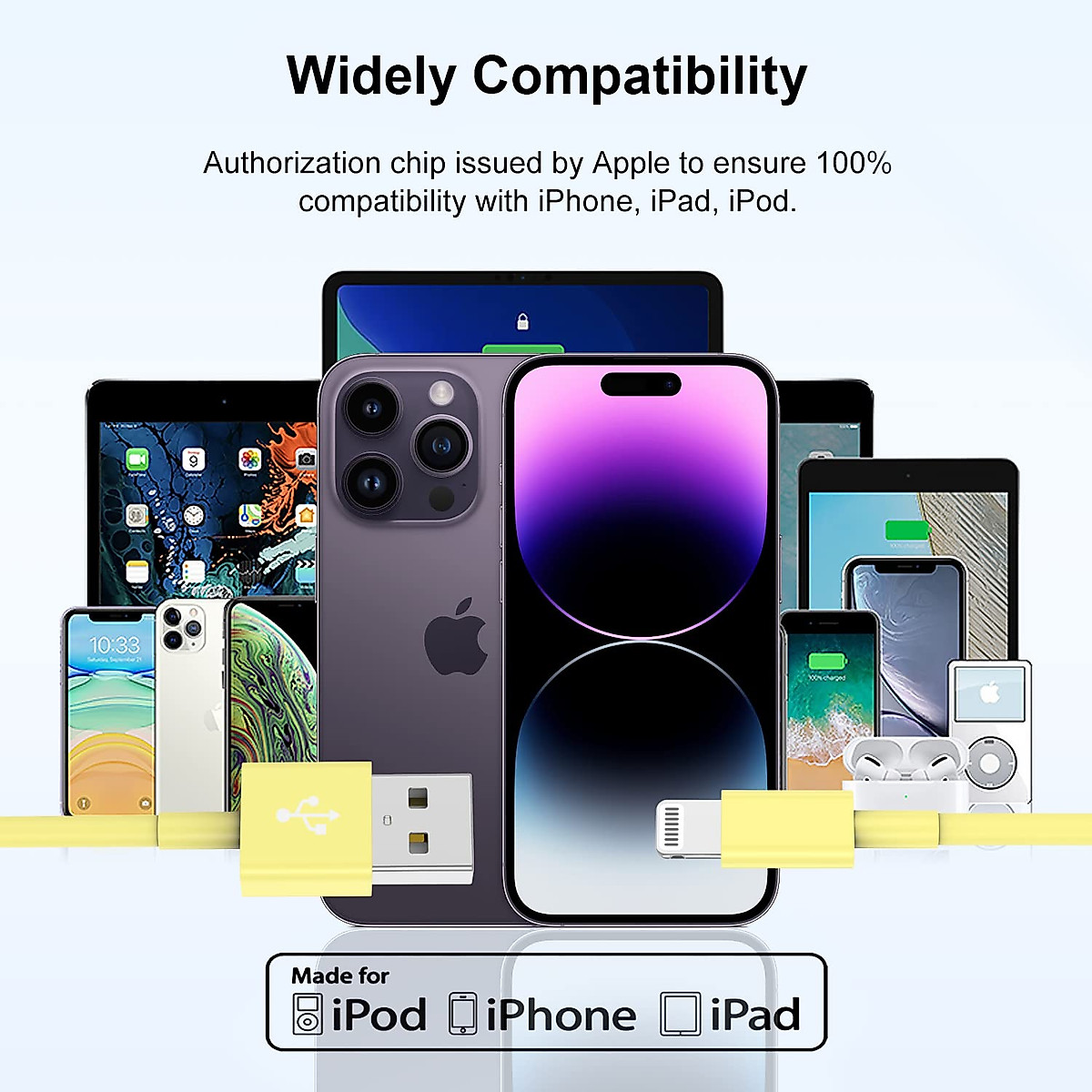 FGUIME 4Pack Long iPhone Charger Cord 10 ft, [Mfi Certified] Charging Cable, Lightning Cable to USB Compatible with iPhone 14 13 12 11 Pro Max XR XS X 8 7 6 Plus SE 5S iPad and More - Yellow