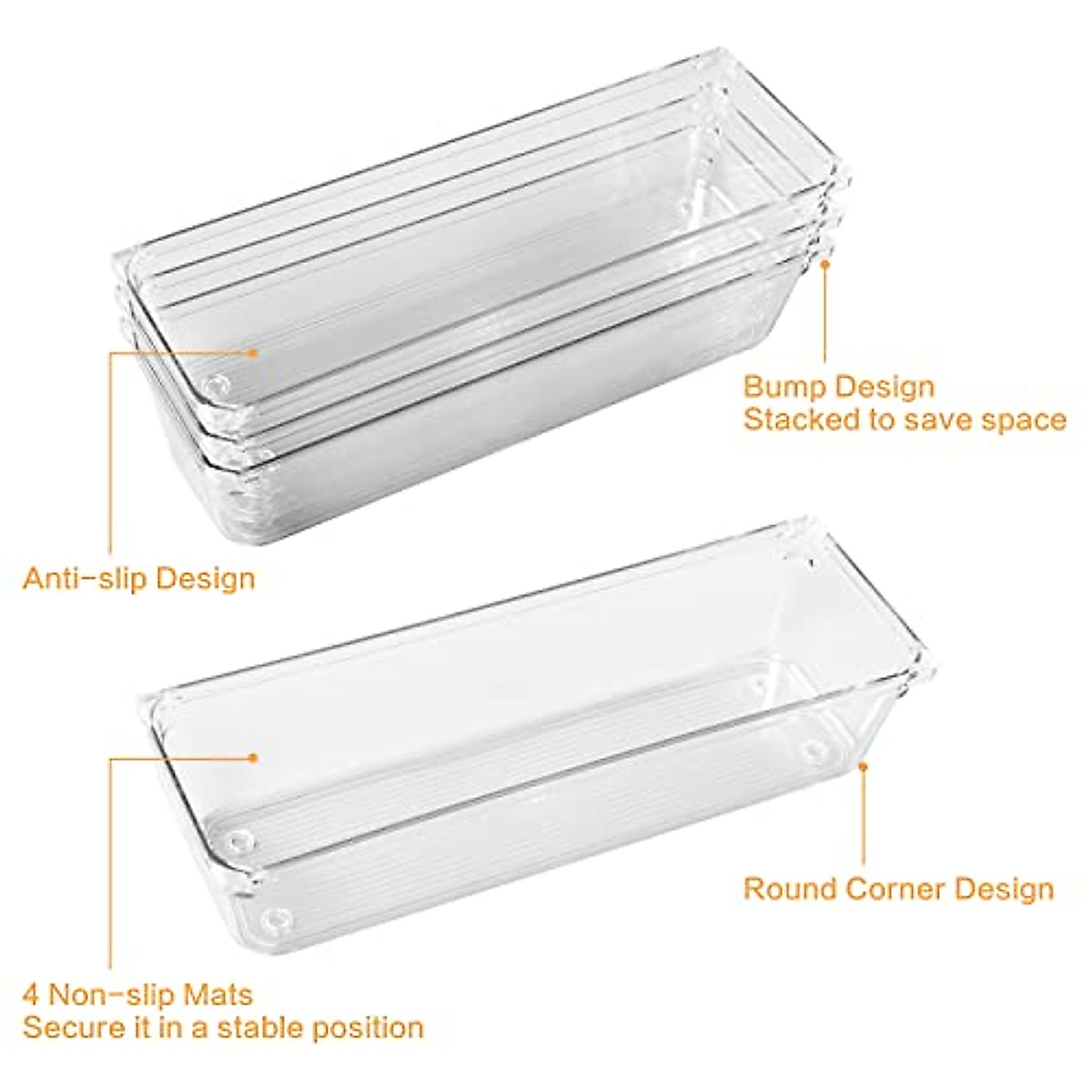 Modern-Depo 16 PCS Plastic Drawer Organizer Storage Bins Clear Drawer Dividers Trays for Makeup, Jewelry, Kitchen Untensils, Gadgets, Office, 5 Sizes