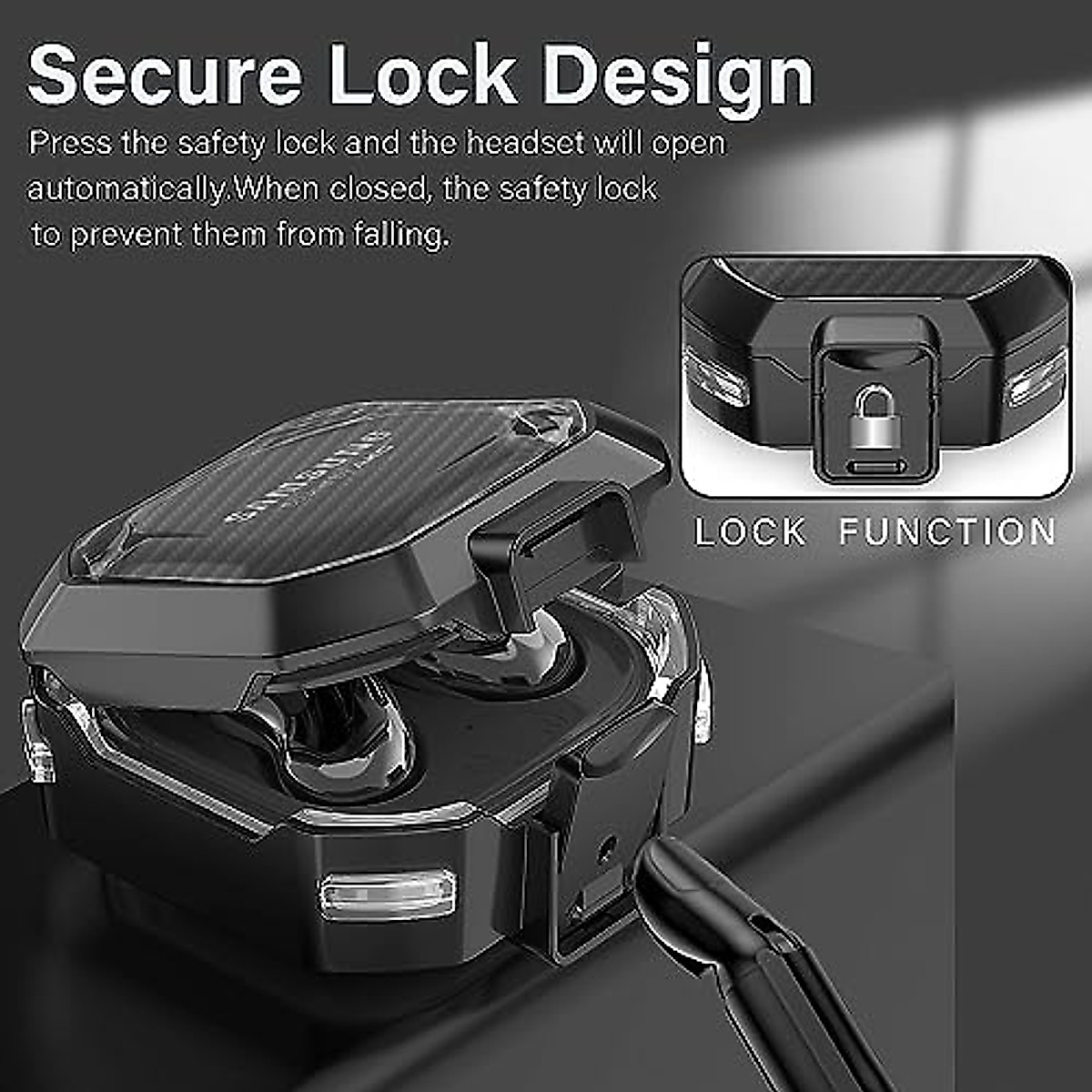 (with Secure Lock) Clear Carbon Fiber Case Cover for Samsung Galaxy Buds 2 Pro(2022) /Galaxy Buds Pro(2021) /Galaxy Buds 2 (2021) /Galaxy Buds Live (2020) with Keychain - Clear Black