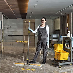 Yocada 36" Commercial Industrial Cotton Mop Dust Floor Mop with Total 2 Mop Pads for Cleaning Office Garage Hardwood Warehouse Factory Mall Deck 59 Inch Long