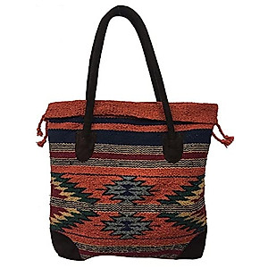 Monterrey Ladies Tote Purse Handwoven Southwestern Aztec Print Suede Handles E