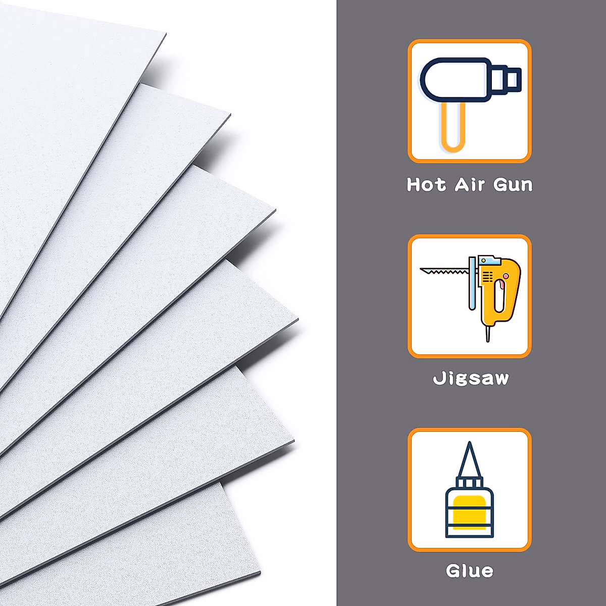 Zuvas White ABS Plastic Sheet 12" x 16" x 0.06" 6 Pack, Moldable Than Acrylic Sheet, Flexible Than Plexiglass Sheet, DIY Materials for Home Decor, Handcrafts (Matte & Textured Finish)