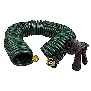 GHN-06 Heavy-duty EVA Recoil Garden Hose with 7-Pattern Spray Nozzle, Green, 50 Foot