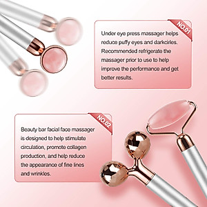 3-IN-1 Electric Jade Roller 3D Roller Facial Roller & Face Massager, Rose Quartz
