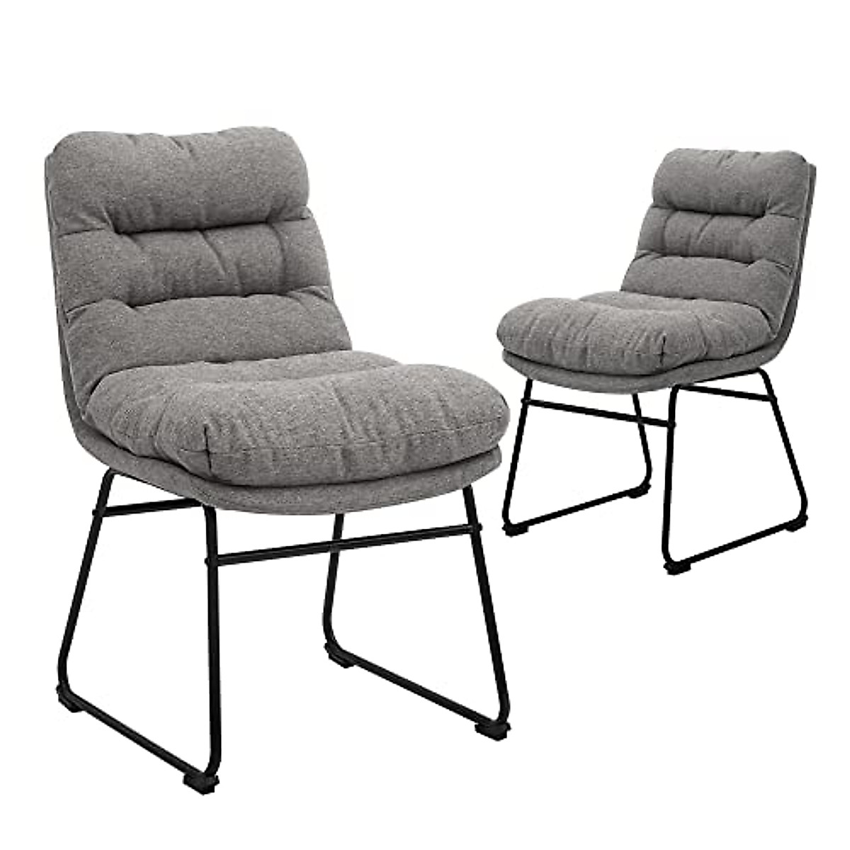 CangLong Modern Accent Kitchen Chairs with Fabric Soft Padded Back in Checkered Pattern and Chrome Legs, Set of 2,Grey
