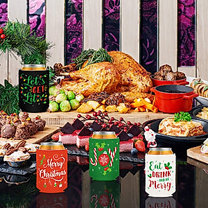 Christmas Favor Decorations Supplies Xmas Holiday Can Sleeves Coolers Can Covers for Christmas Gathering Winter Party Gift Ideas Neoprene Soda Can Beverage Set of 8