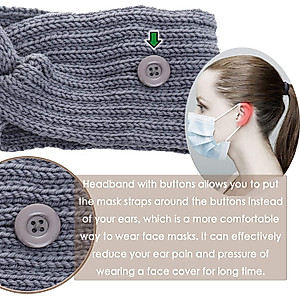 VEEJION 4 Pack Women Knitted Warm Twisted Headbands with Buttons for Face Mask Wide Ear Warmer Headwrap Hair Accessories for Outdoor Sports Running