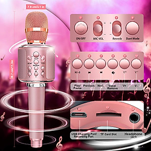 Karaoke Microphone Bluetooth Microphone Multi-Function Wireless Karaoke Machine for Kids Adults, Portable Handheld Karaoke Mic Car Home Party for All Smartphones