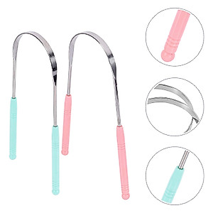 Healifty 4pcs Oral Tongue Scraper Stainless Steel Reusable Tongue Scraper Bad Breath Cleaner U Shaped Tongue Odor Eliminator Tongue Cleaning Tool for Adults Children
