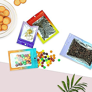 100 Pieces Resealable Mylar Bags, Smell Proof Bags with Clear Window for Food Storage Party Favor Packaging Small Business (Green&Orange, 3.5×4.7 Inch)