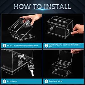 KYODOLED Clear Donation Box with Lock,Ballot Box with Sign Holder,Suggestion Box Storage Container for Voting, Raffle Box,Tip Jar 6.2" x 4.6" x 4.0"