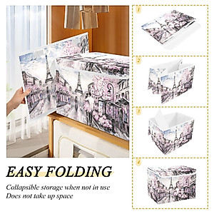 MFTJYO Storage Bin with Lid Romantic Couple Paris Street Scene Foldable Storage Box Washable Fabric Storage Cubes Bin Organizer Basket Closet for Home Bedroom Closet Nursery Office