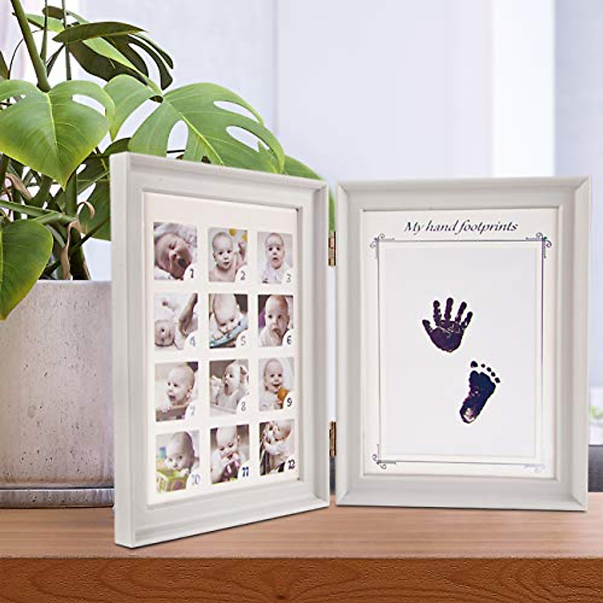 Hiverst Baby Keepsake Frame Kit, Shatterproof Baby First Year Frame in Delicate Package- Ideal Personalized Newborn Baby for Baby Shower, with Ink Pad Stamp & Stencil, 14.5" x 8.5"