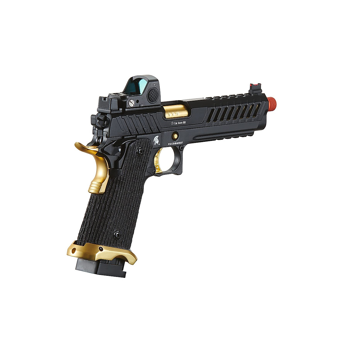 Lancer Tactical Knightshade Hi-Capa Gas Blowback Airsoft Pistol with Red Dot Mini Sight (Black/Gold)