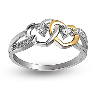 Ginger Lyne Collection Together Promise Ring for Women Double Hearts 925 Sterling Silver AAA Cubic Zirconia Engagement or Bridal Jewelry