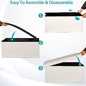 SUPER DEAL 30 Inches Folding Storage Ottoman Bench, Storage Chest, Padded Seat Bench Footrest for Living Room Entryway Small Spaces, Faux Leather,15 x 30 x 15 Inches