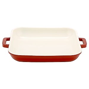 Heiss® Energy-Efficient Cast Aluminum Mini Square Grill Pan for Serving, 10 Ounce, 6" x 6", Red/White