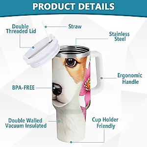 ODAWA Stainless Steel Tumbler Large with Lid and Straw, Puppy Flowers Travel Coffee Tumbler