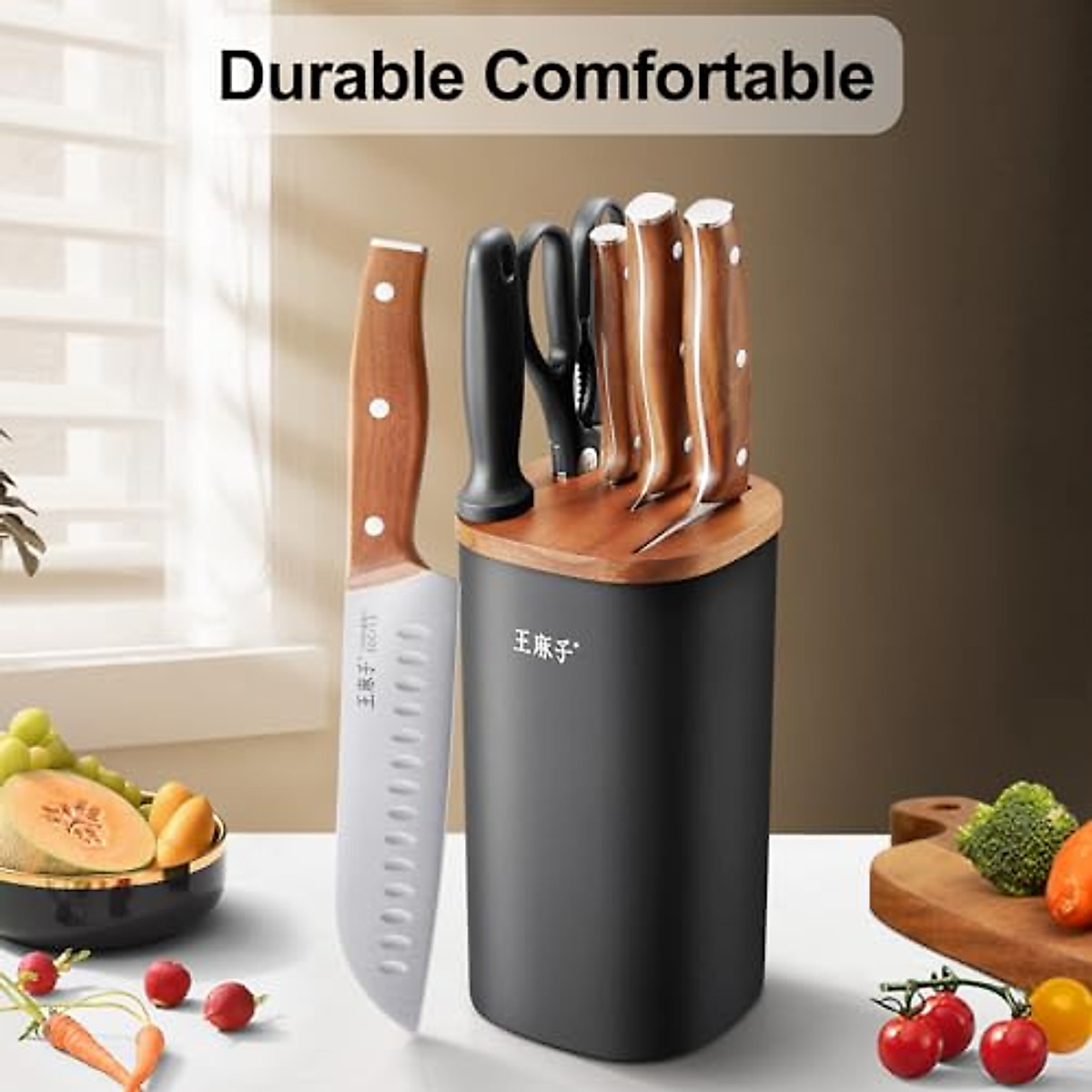 WANGMAZI Professional Kitchen Knife Set, Chef Knife Block Set German Stainless Steel Razor-sharp Blade, Ergonomic Comfortable Handle, Over 300 Years of Brand(6PCS, Black)