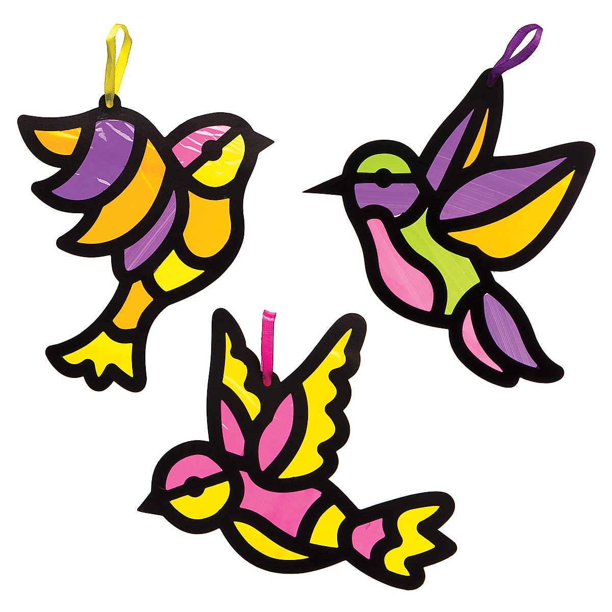 Baker Ross AW299 Bird Stained Glass Decorations - Pack of 6, Spring Themed Craft Kits for Kids to Decorate and Display