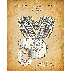 Original Harley Davidson Motorcycle Patent Wall Art Prints - Set of Four Photos (8x10) Unframed Posters - Great Home Decor and Gift for Men and Women Under $15 for Hog Riders