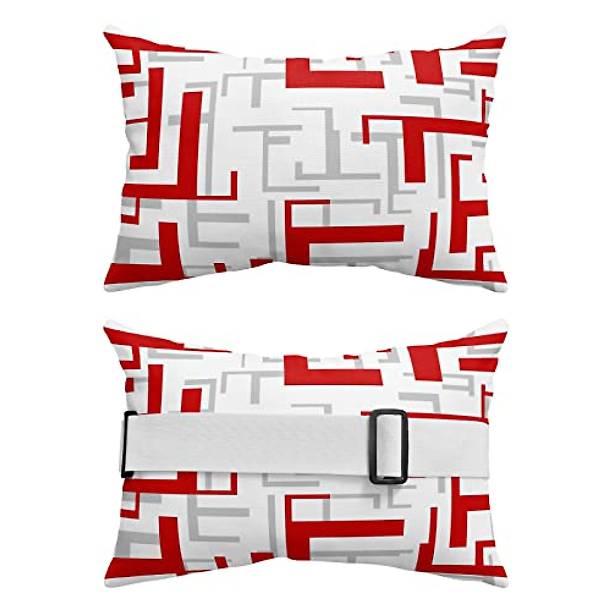 Recliner Head Pillow Ledge Loungers Chair Pillows with Insert Red Grey Abstract Geometry Modern Art Mid Century Lumbar Pillow with Adjustable Strap Patio Garden Cushion for Sofa Bench Couch, 2 PCS